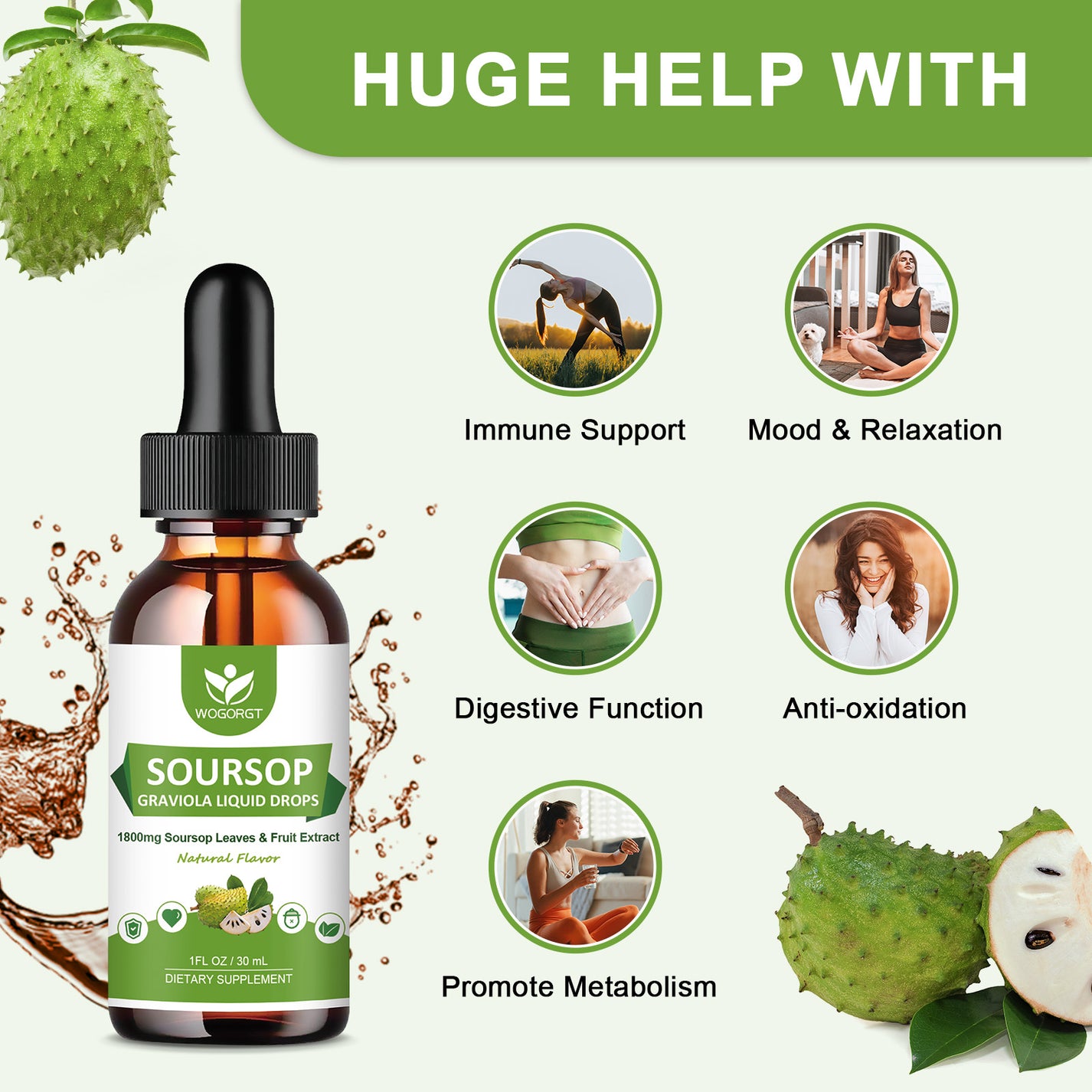 (2 Pack) Soursop Graviola Liquid Drops - 1800mg Soursop Extract - High ...