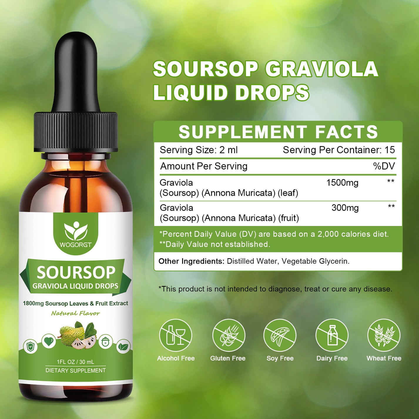 (2 Pack) Soursop Graviola Liquid Drops - 1800mg Soursop Extract - High ...
